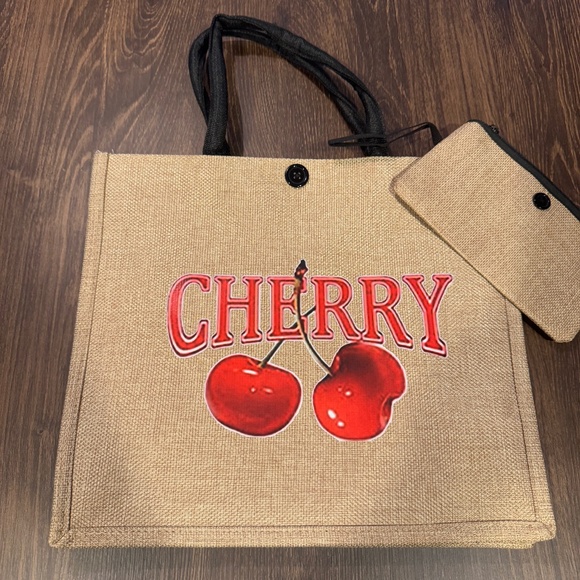 Bags | Cherry Canvas Tote With Extra Pouch | Poshmark